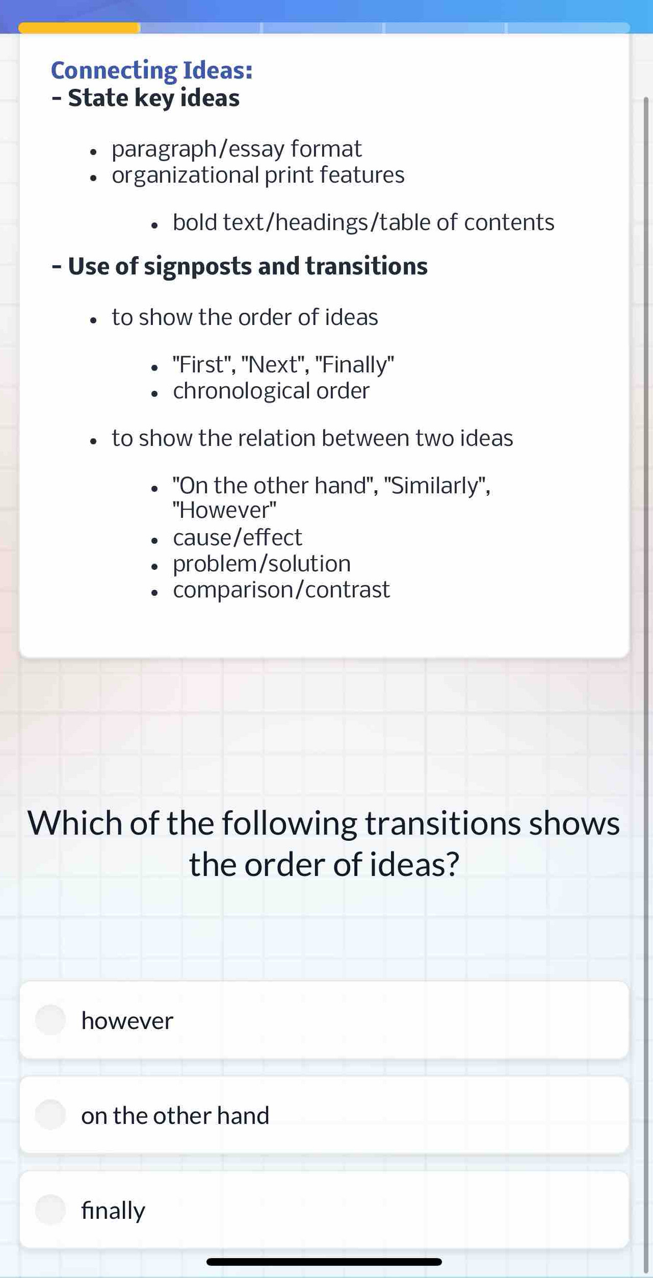Solved: Connecting Ideas: - State key ideas paragraph/essay format ...