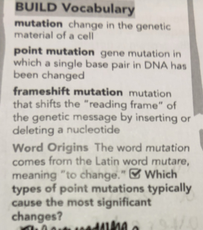 Gelöst:BUILD Vocabulary mutation change in the genetic material of a ...