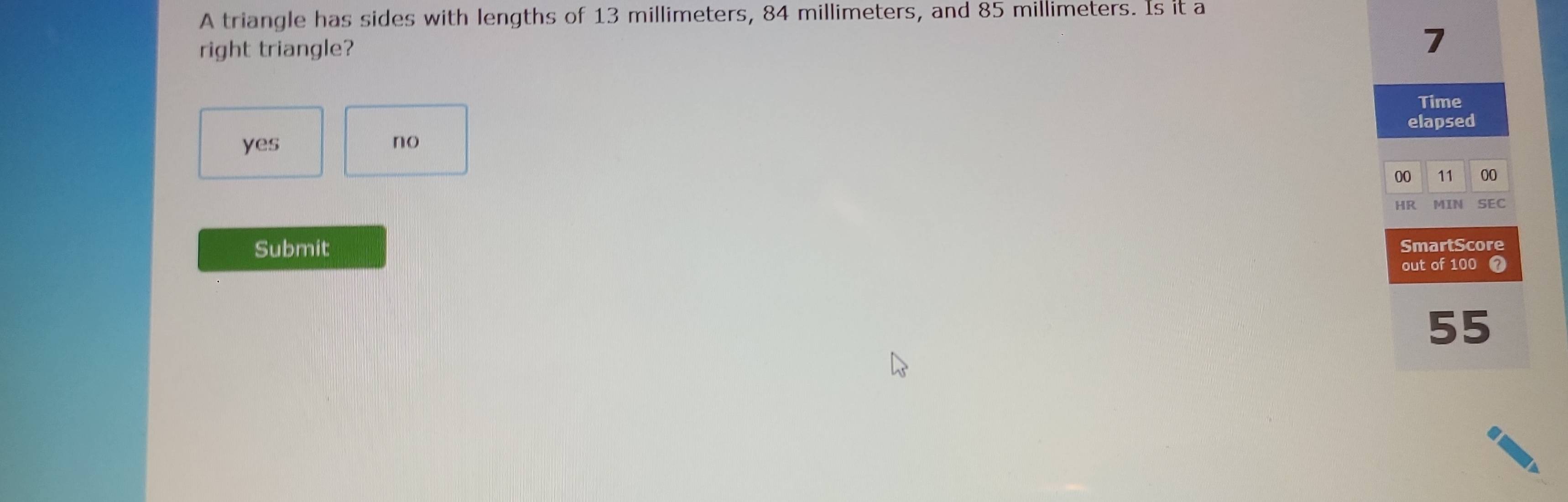 Solved: A triangle has sides with lengths of 13 millimeters, 84 ...