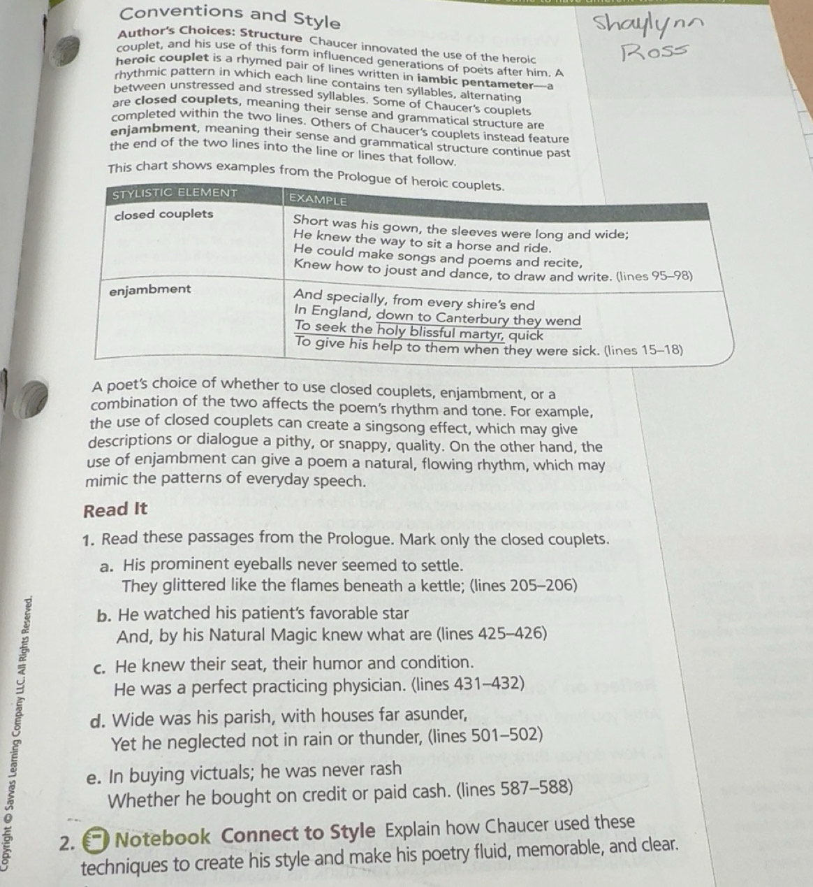 Solved: Conventions and Style Author's Choices: Structure Chaucer ...