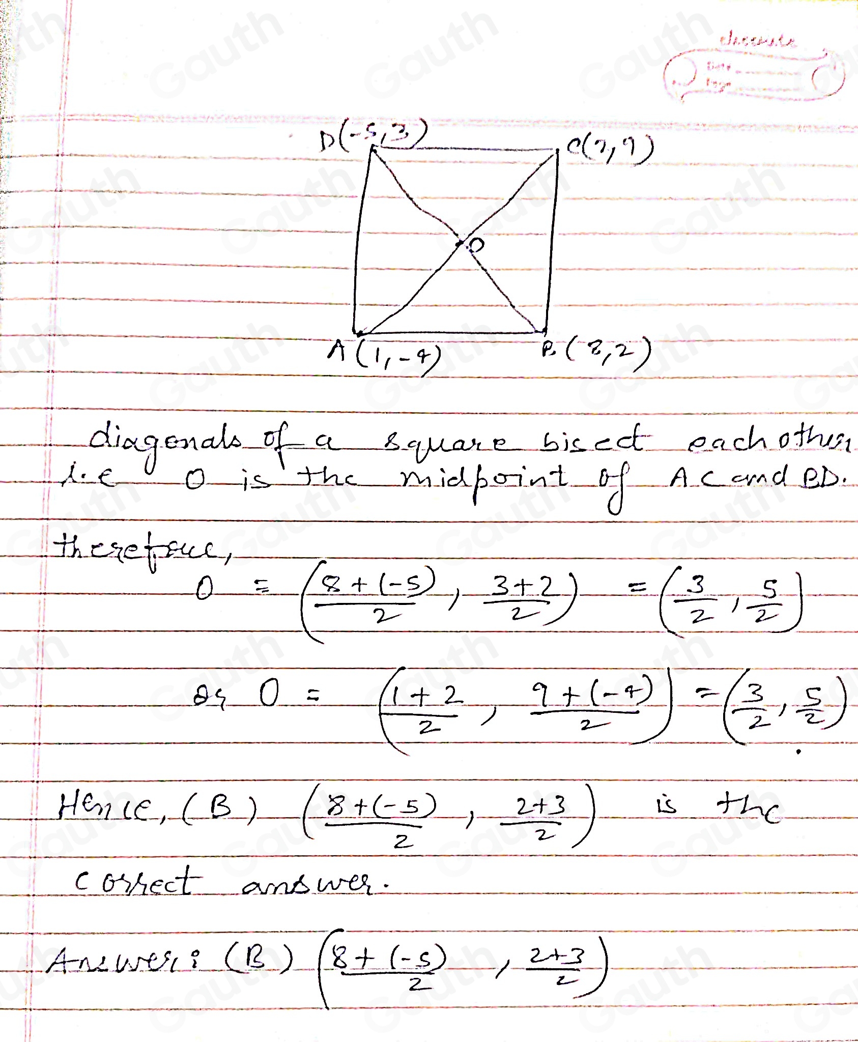 Solved: A square has vertices located at (1,-4), (8,2), (2,9) , and (-5 ...