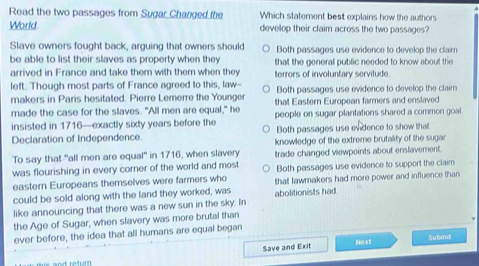 Solved: Read the two passages from Sugar Changed the Which statement ...