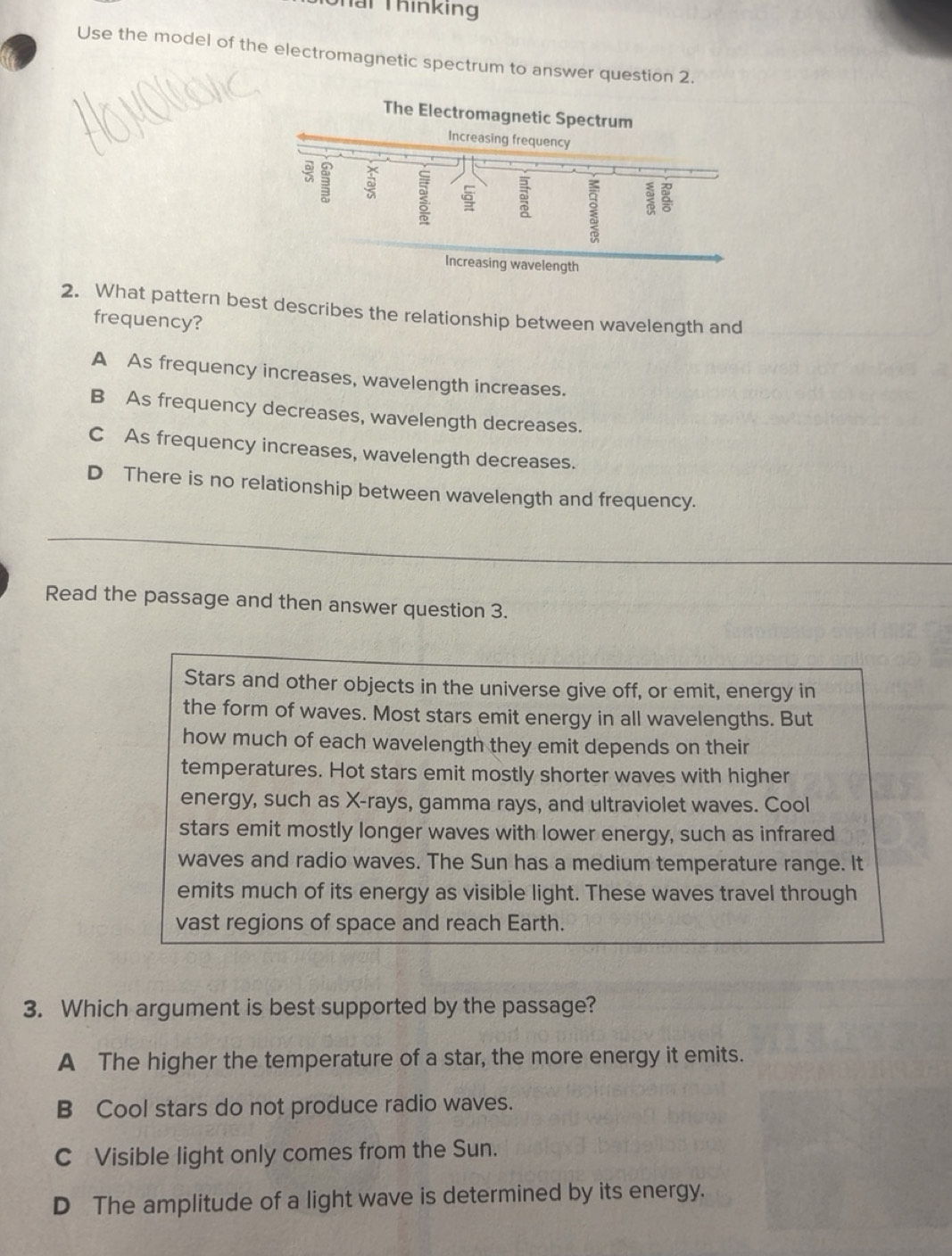 Solved: hái Thinking Use the model of the electromagnetic spectrum to ...