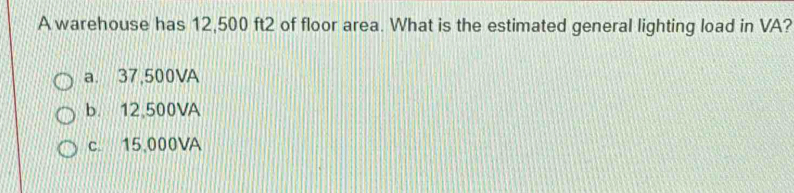 Solved: A warehouse has 12,500 ft2 of floor area. What is the estimated ...