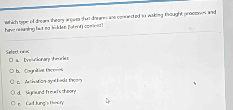 Solved: Which type of dream theory argues that dreams are connected to ...