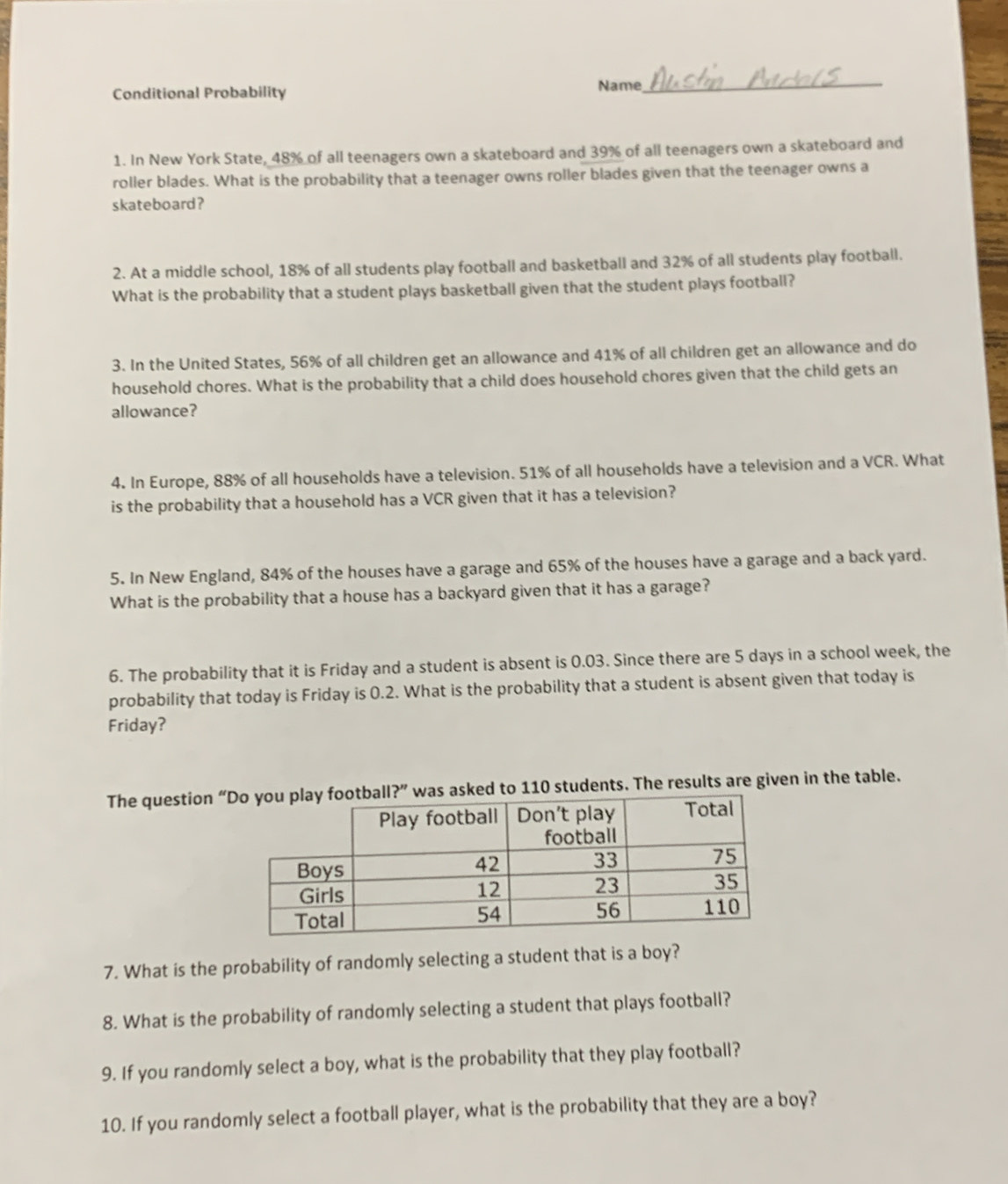 Solved: Conditional Probability Name_ 1. In New York State, 48% of all ...