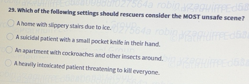 Solved: Which of the following settings should rescuers consider the ...