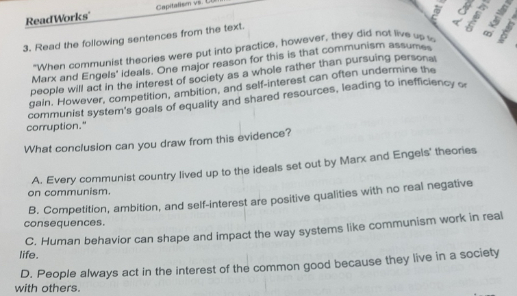 Solved: ReadWorks Capitalism vs. CU 8 3. Read the following sentences ...