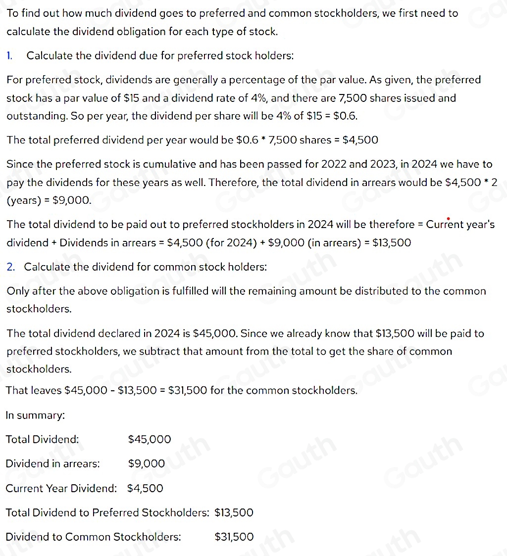 Solved: Sapphire's dividend would be divided between preferred and ...