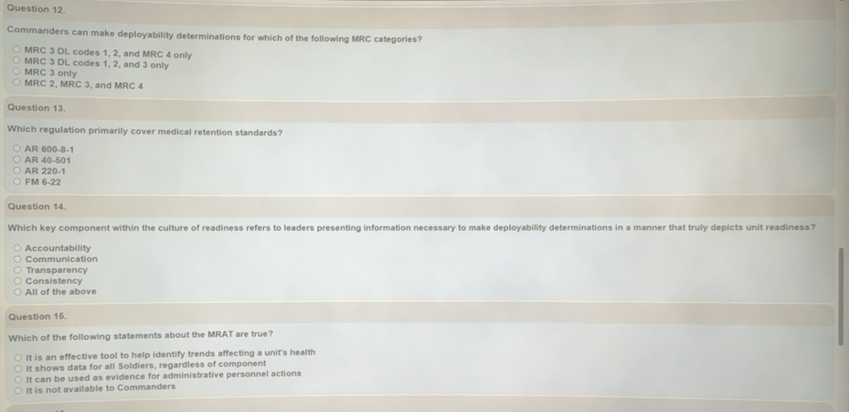 Solved: Commanders can make deployability determinations for which of ...