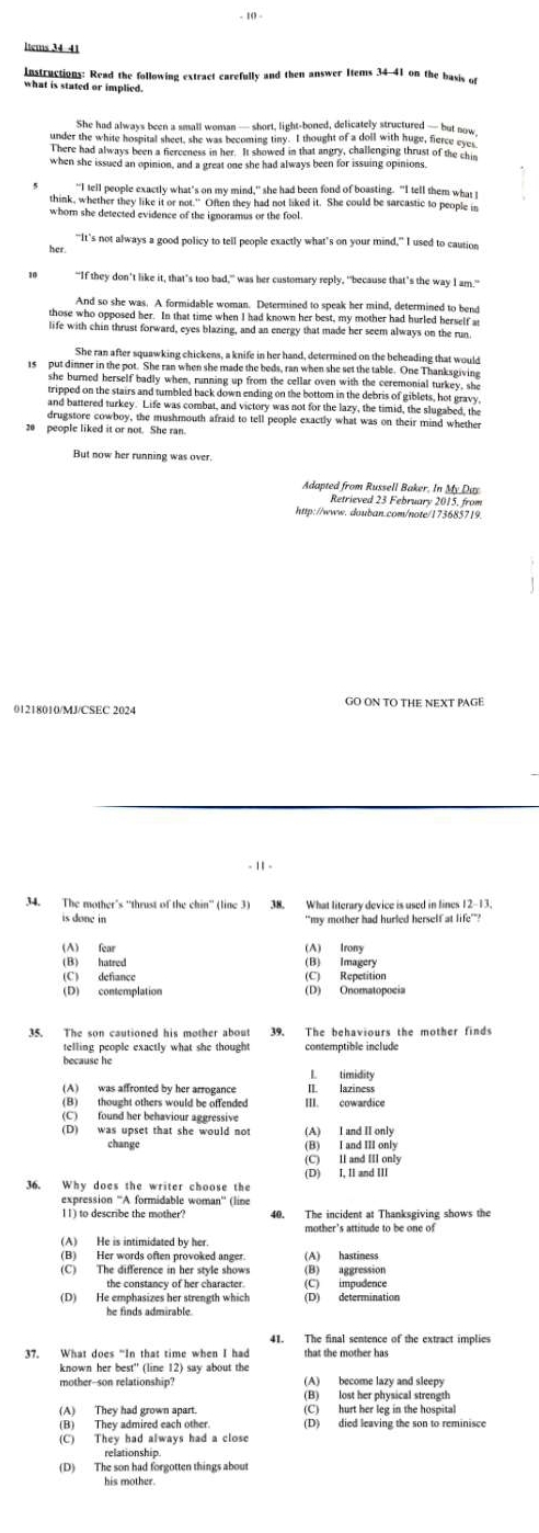 Solved: ltems 34 41 Instructions: Read the following extract carefully ...