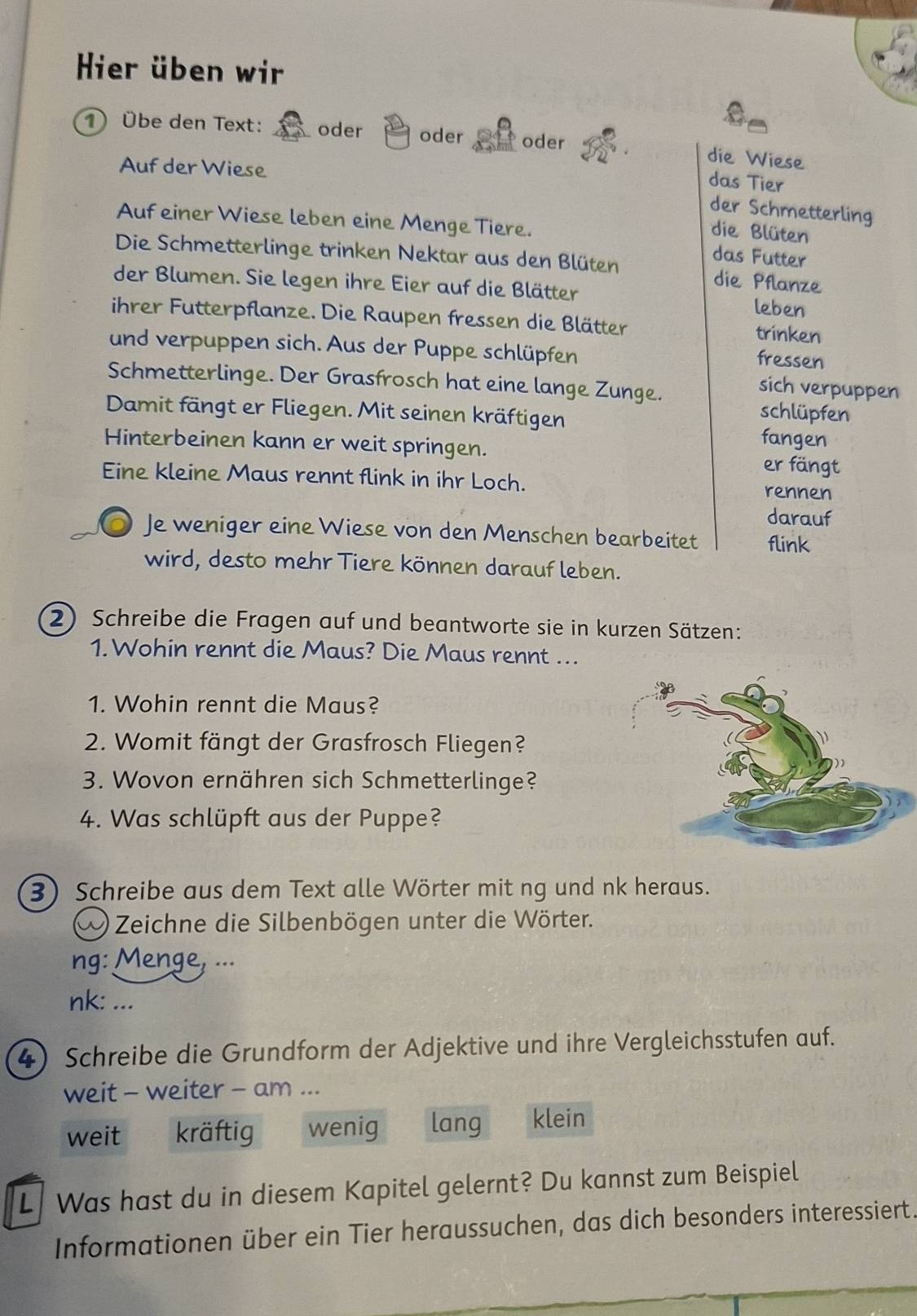 Gelöst:Hier üben wir 1) Übe den Text: _oder oder oder die Wiese Aufder ...