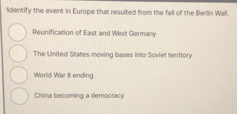 Solved: Identify the event in Europe that resulted from the fall of the ...