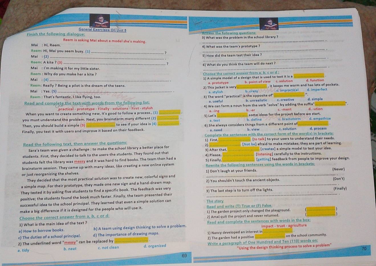 تم الحل:General Exercises On Unit 5 Finish the following dialogue ...