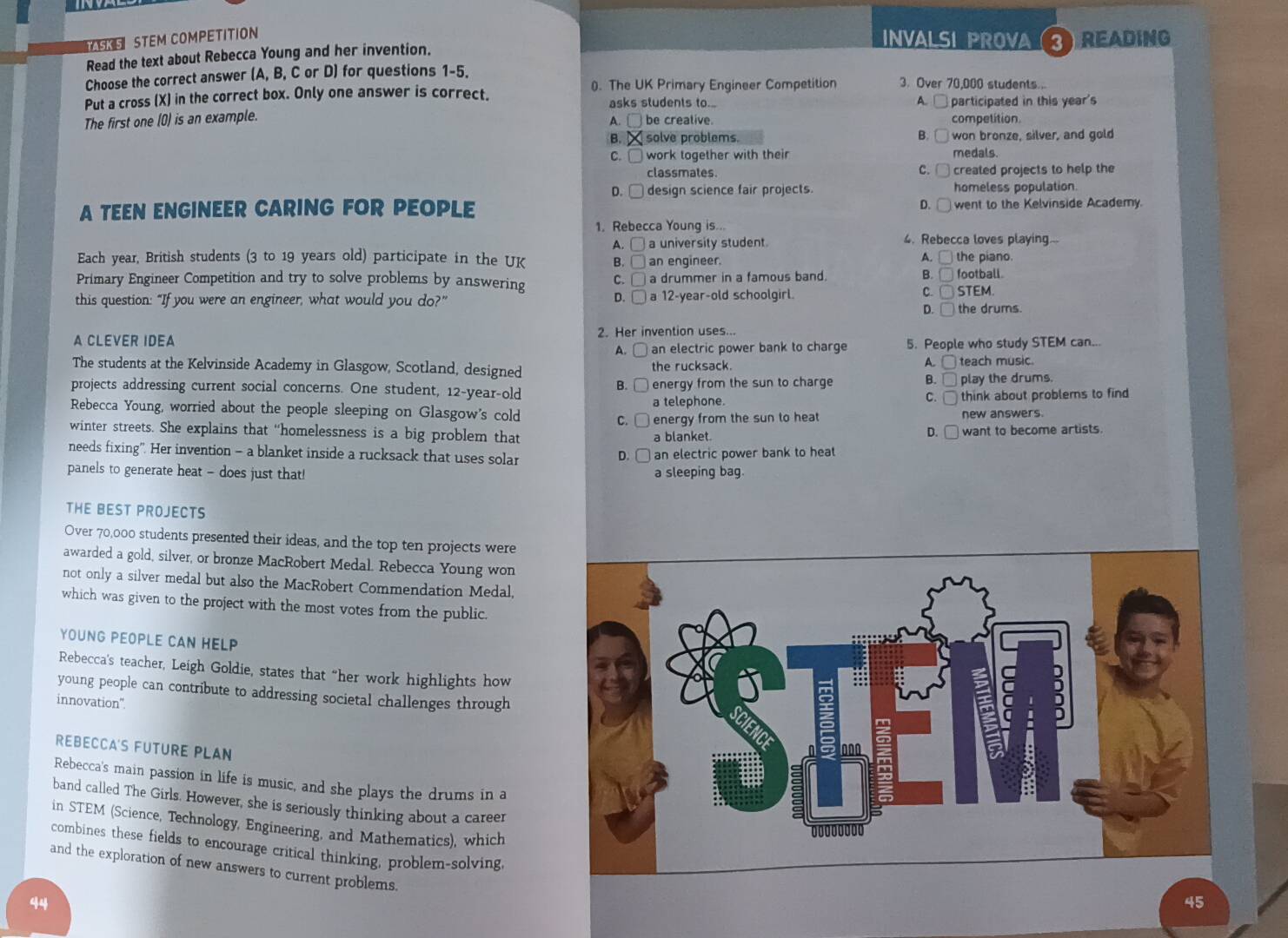 Risolto:YSKS STEM COMPETITION INVALSI PROVA Read the text about Rebecca ...