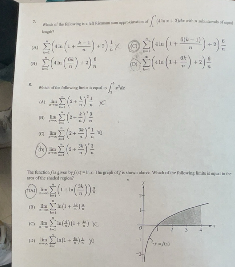 Solved: Which of the following is a left Riemann sum approximation of ∈ ...