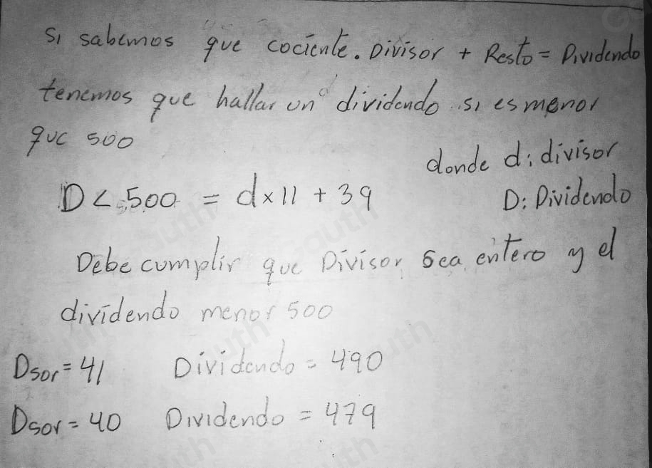 Resuelto:Ell cociente de una división entera es 11 y el resto es 39 ...