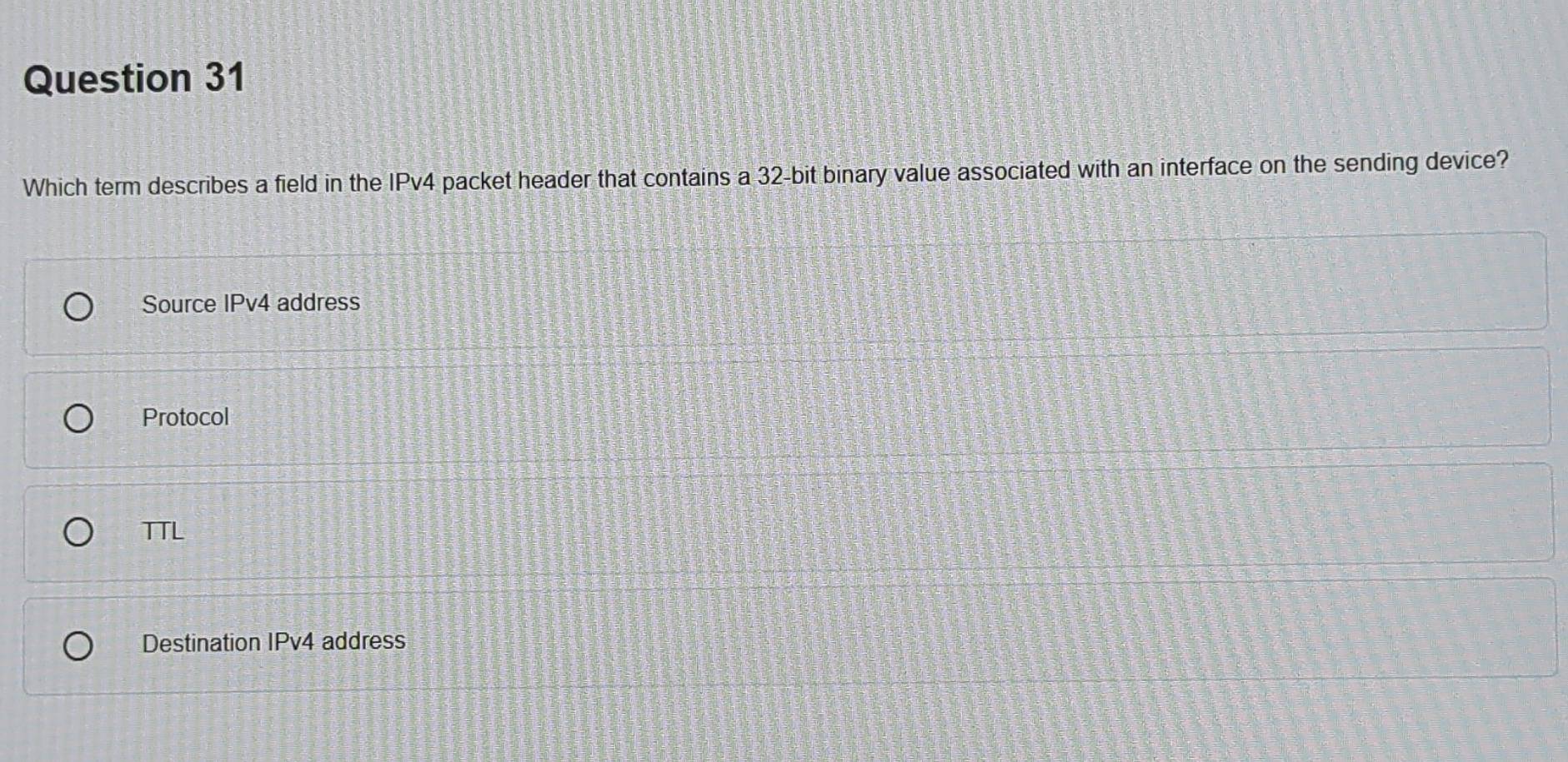 Solved: Which term describes a field in the IPv4 packet header that ...