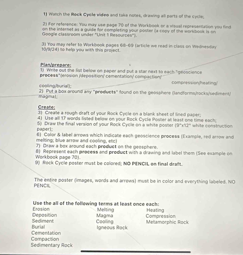 Solved: Watch the Rock Cycle video and take notes, drawing all parts of ...