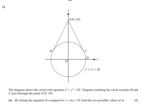 Solved: The diagram shows the circle with equation x^2+y^2=20. Tangents touching the circle at ...