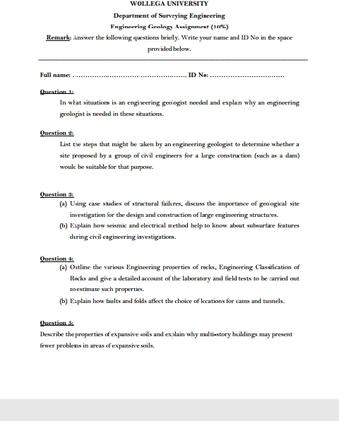Résolu :Department of Surveying Engiseering Engineering Geology ...