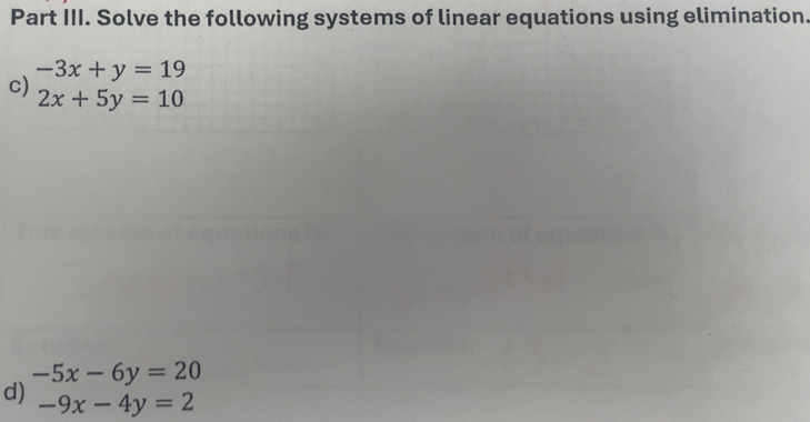 Resuelto:Part III. Solve the following systems of linear equations ...