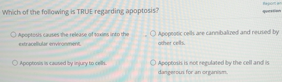 Solved: Report an Which of the following is TRUE regarding apoptosis ...