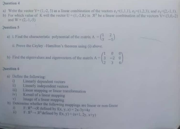 Solved: Write the vector V=(1,-2,5) as a linear combination of the ...