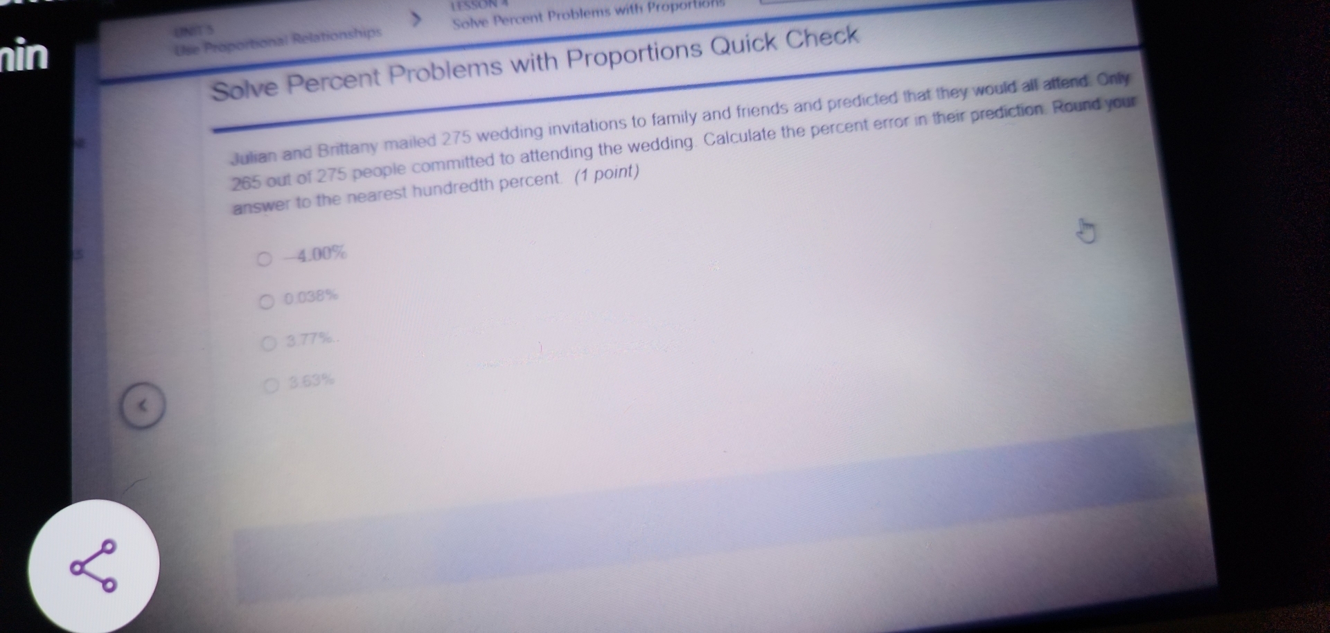 Solved: LESSO in Solve Percent Problems with Proportion UNIT 5 Use ...