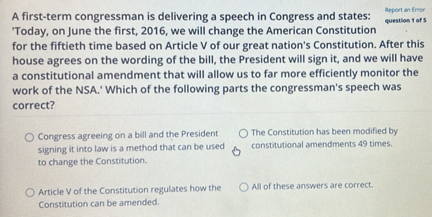 Solved: A first-term congressman is delivering a speech in Congress and ...