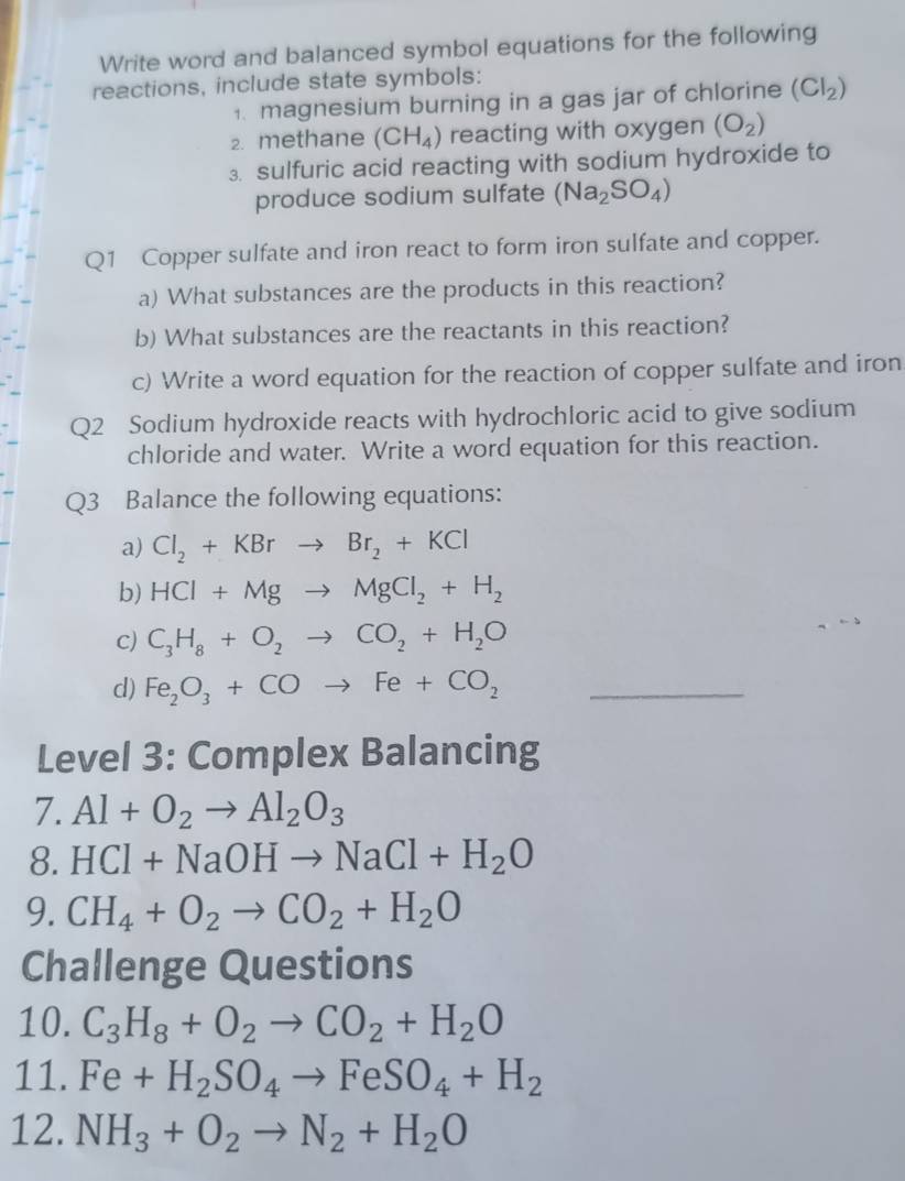 Solved: Write word and balanced symbol equations for the following ...