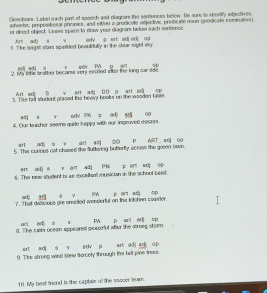 Solved: Directions: Label each part of speech and diagram the sentences ...