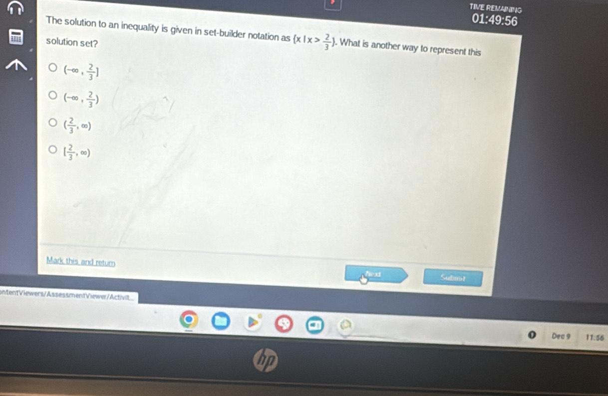 Solved: TIVE REMAINING 01:49:56 The solution to an inequality is given ...