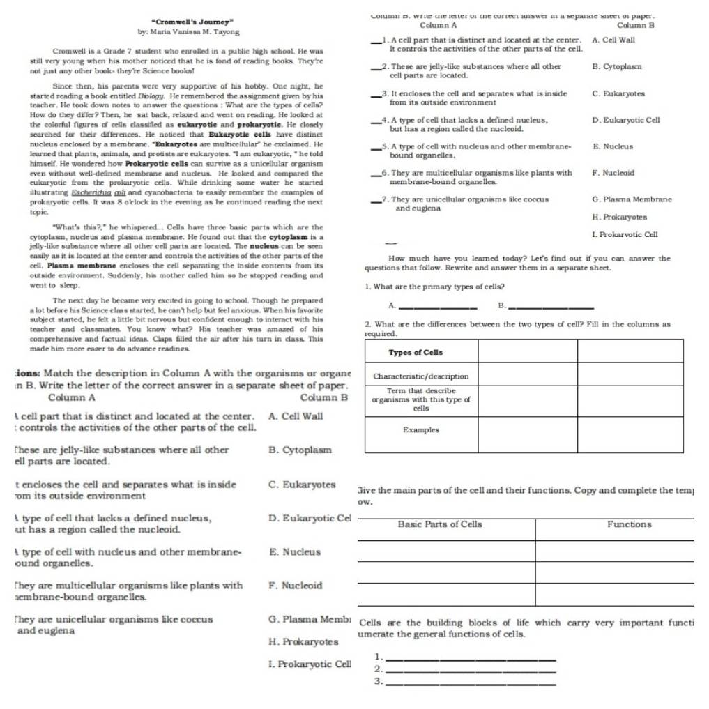 Solved: “Cromwell's Journey” Column 1. write the letter of the correct ...
