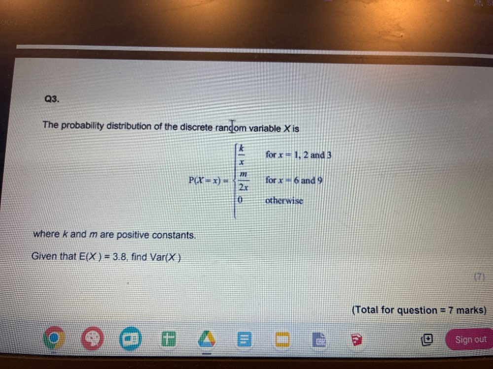 Solved: The probability distribution of the discrete random variable X ...