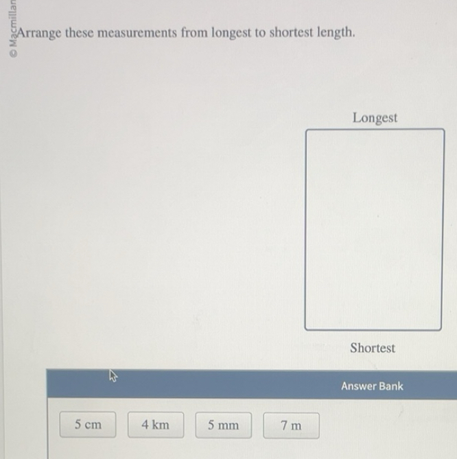 Solved: Arrange these measurements from longest to shortest length ...