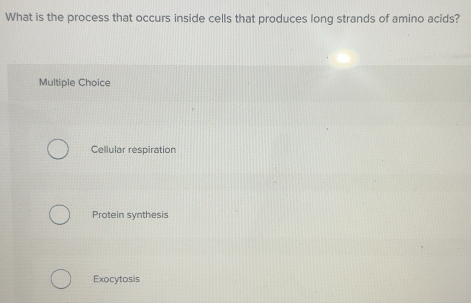 Solved: What is the process that occurs inside cells that produces long ...