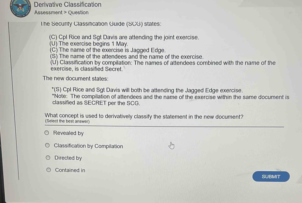 Solved: Derivative Classification Assessment > Question The Security ...
