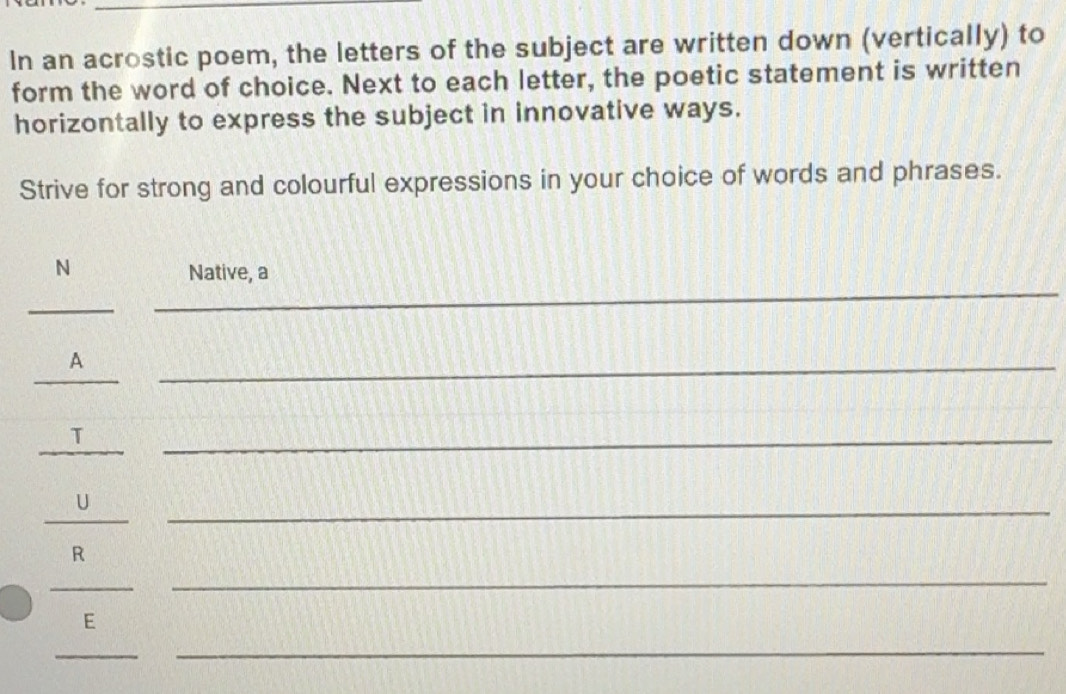 Solved: In an acrostic poem, the letters of the subject are written ...