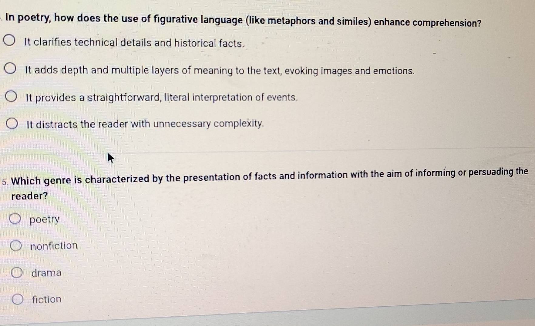 Solved: In poetry, how does the use of figurative language (like ...