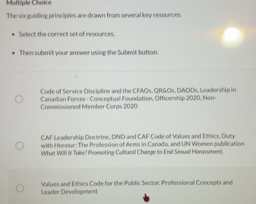Solved: The six guiding principles are drawn from several key resources ...