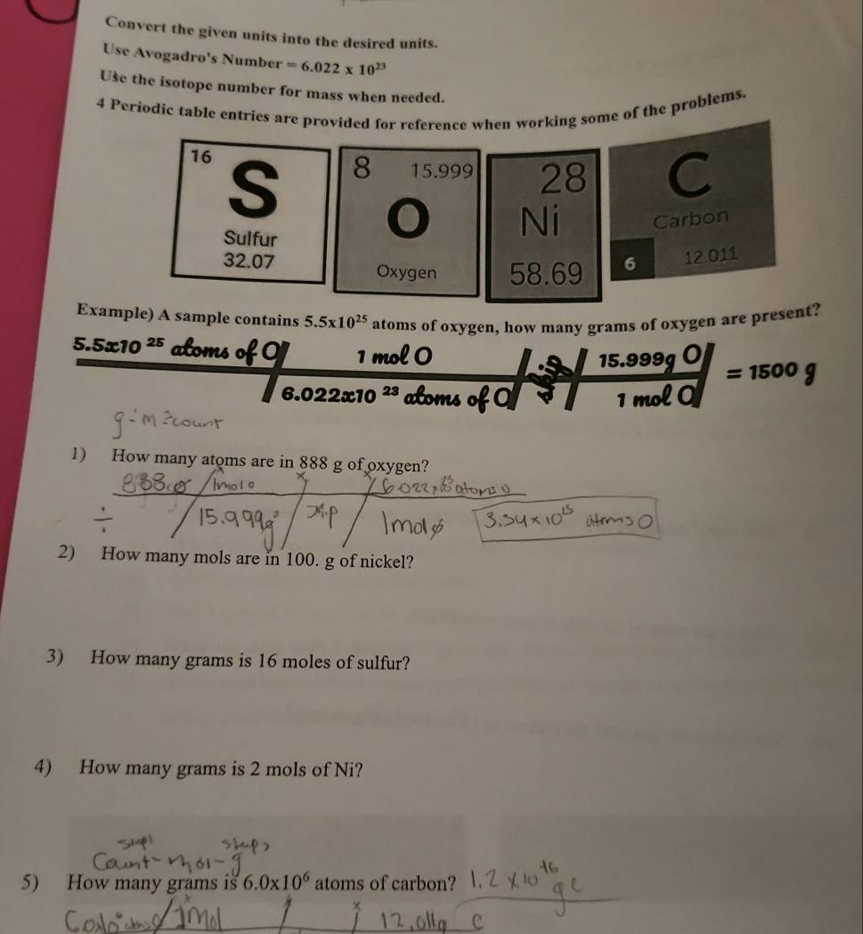 Solved: Convert the given units into the desired units. Use Avogadro's ...