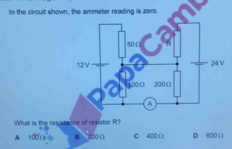 Solved: In the circuit shown, the ammeter reading is zero. What is the ...