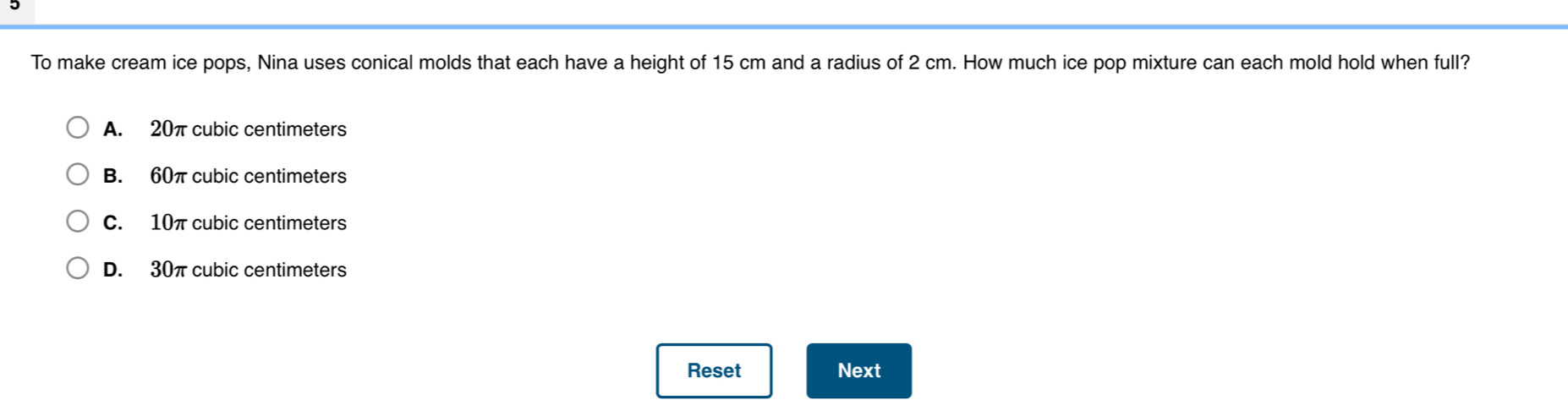 Solved: To make cream ice pops, Nina uses conical molds that each have ...
