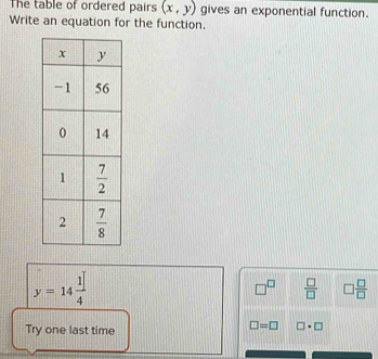 Solved: The table of ordered pairs (x,y) gives an exponential function ...