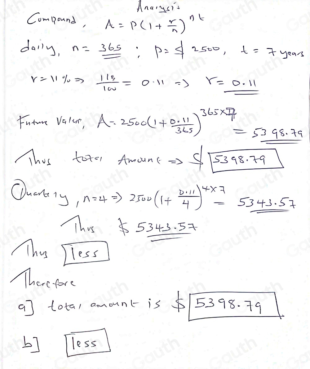 Solved: An amount of $2500 is invested at 11% interest, compounded ...