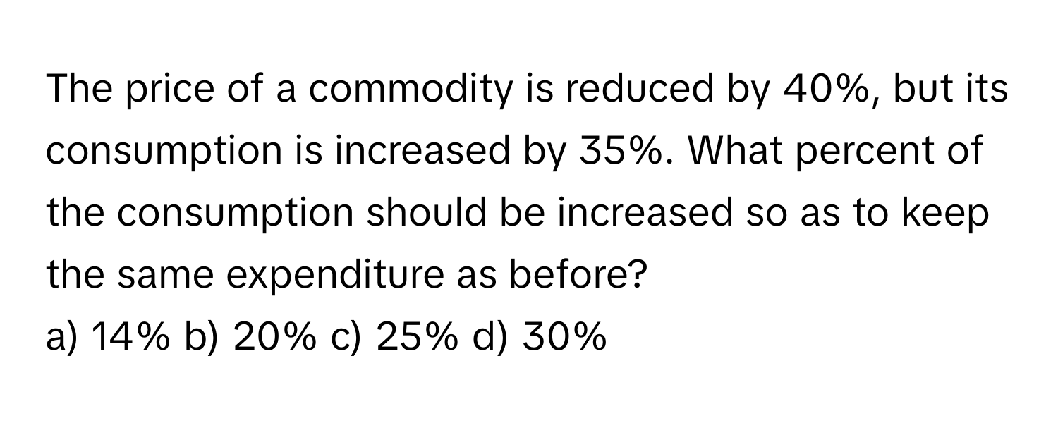 Solved: The price of a commodity is reduced by 40%, but its consumption ...