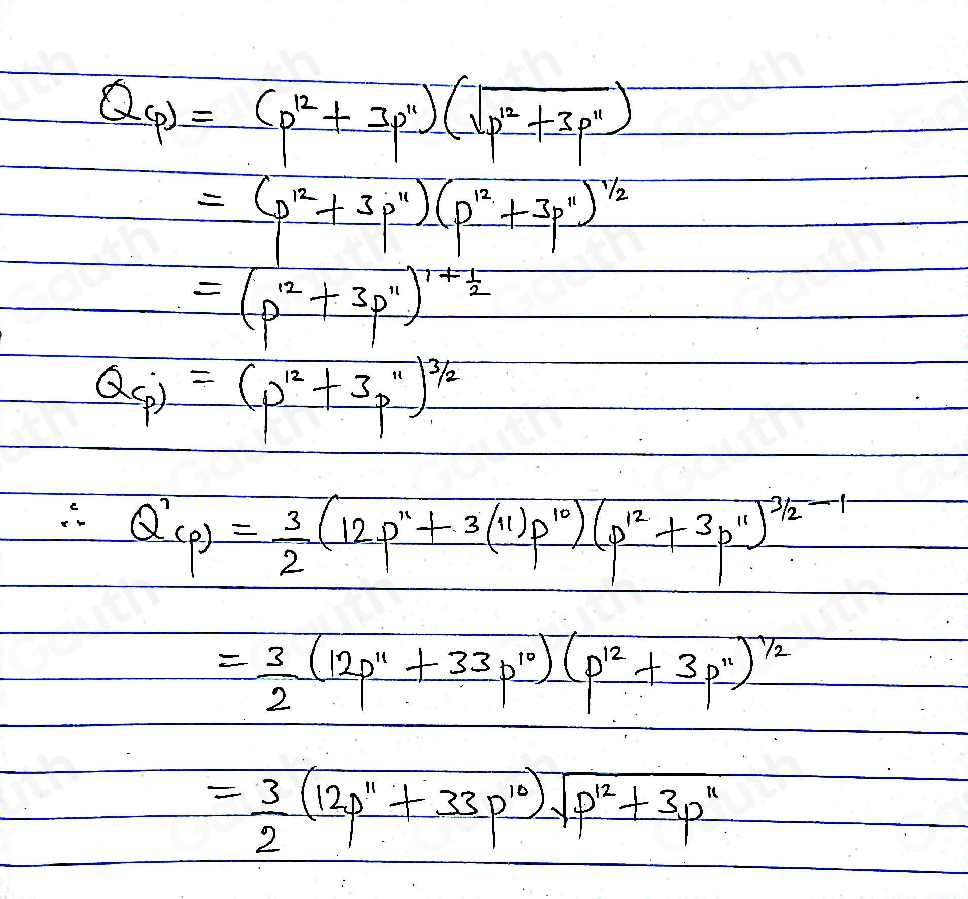 Solved: Differentiate Q(p) such that Q(p)=(p^(12)+3p^(11))(sqrt(p^(12 ...