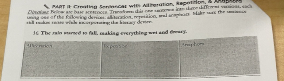 Solved: PART II: Creating Sentences with Alliteration, Repetition ...