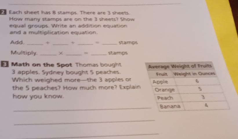 Solved: Each sheet has 8 stamps. There are 3 sheets. How many stamps ...